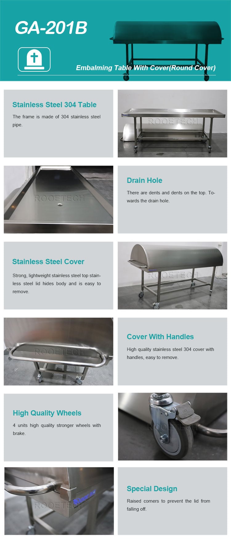 GA201B Stainless Steel Autopsy Table Mortuary Corpse Transport Trolley ...