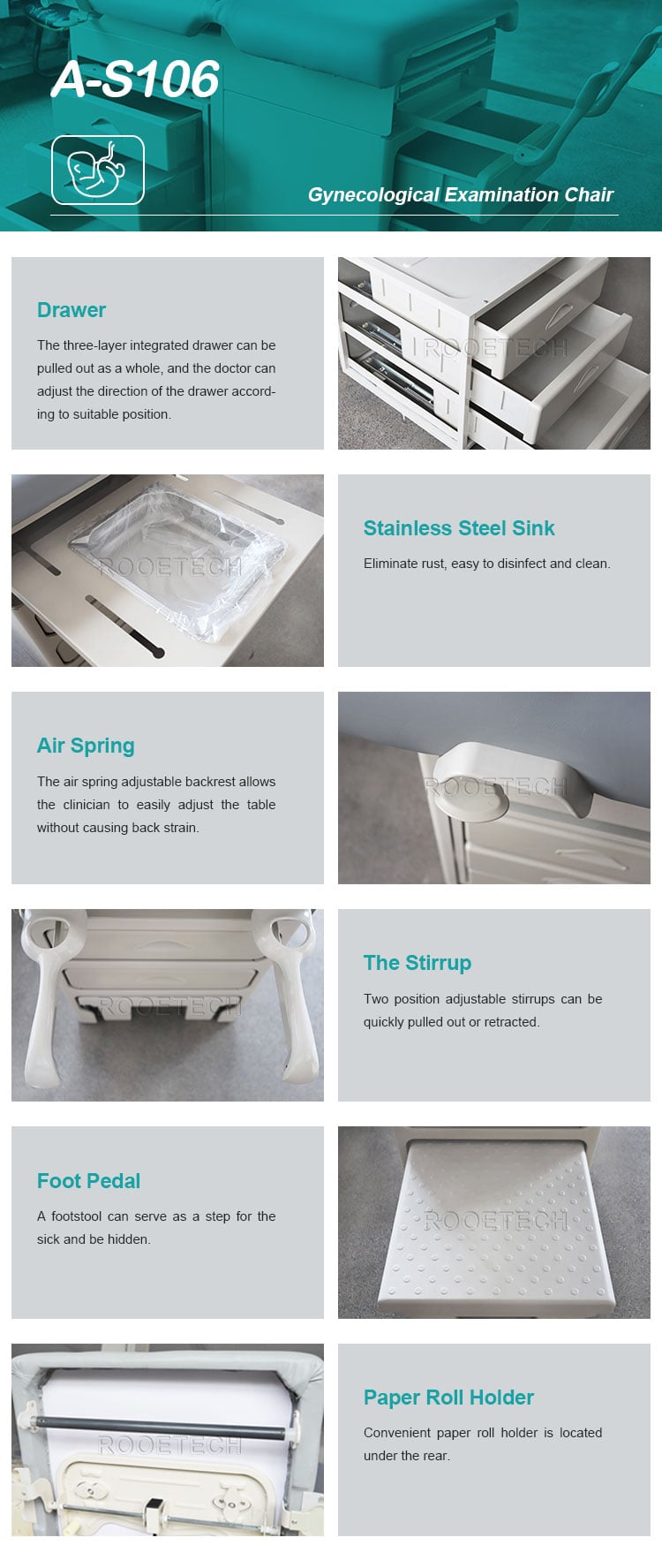 Manual Pelvic Exam Table With Drawers Gynecological Exam Table