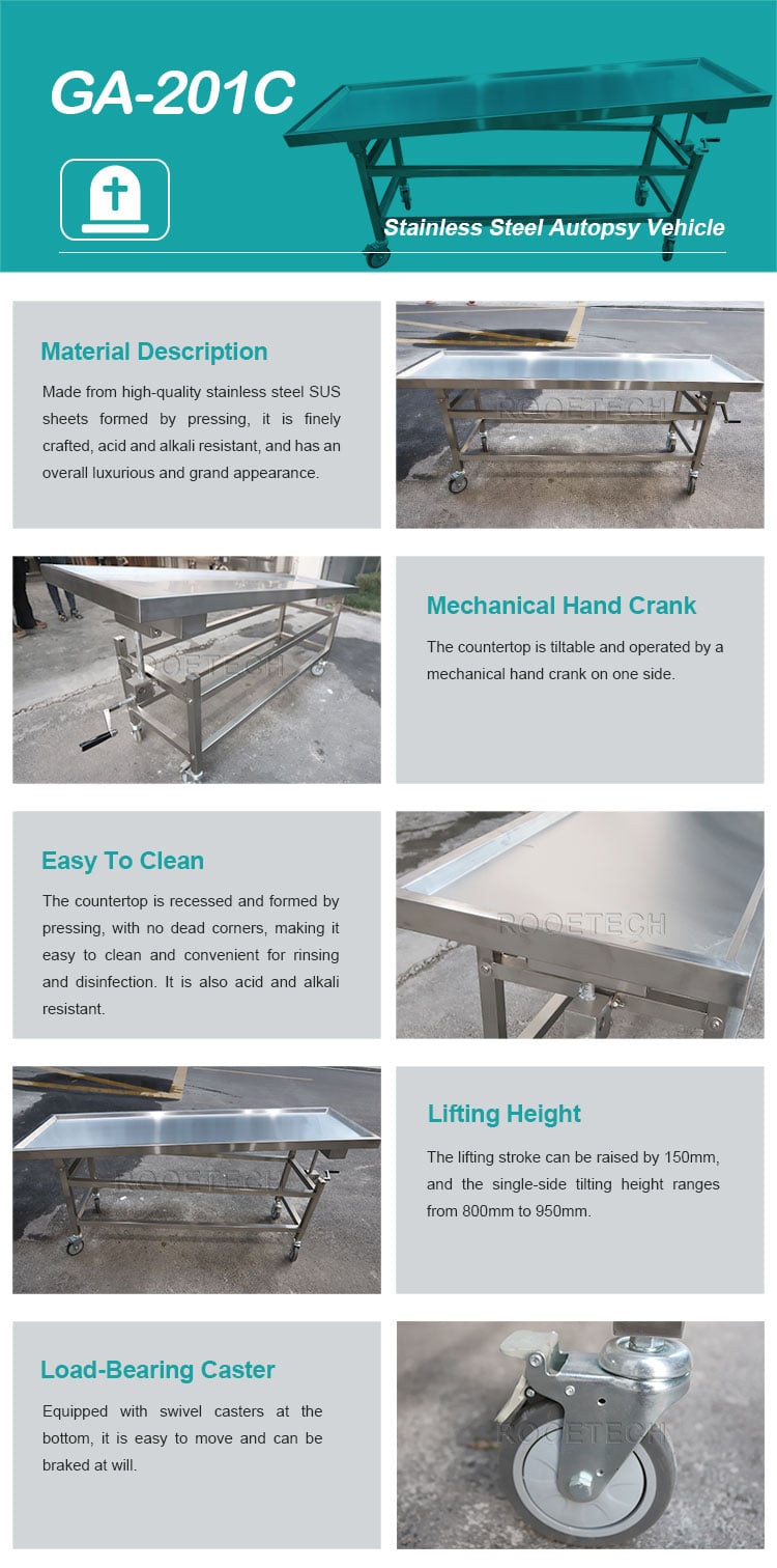 GA201C Medical Stainless Steel Autopsy Cart Liftable Vehicle Forensic ...
