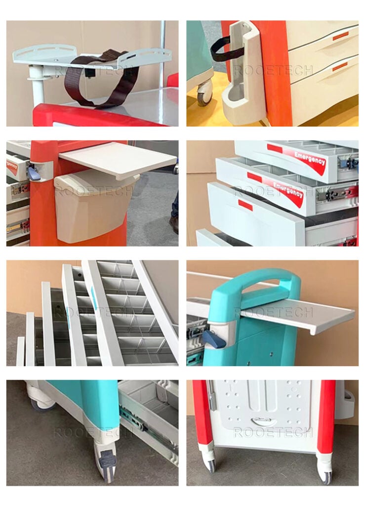 Multi Purpose 5 Drawers Red Crash Cart Isolation Cart