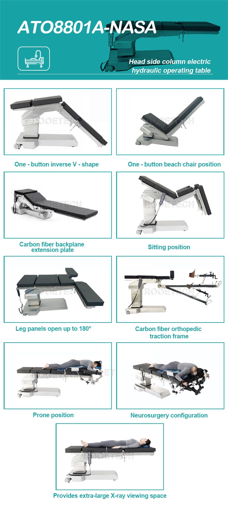 Head Side Column Electric Hydraulic Operating Table Surgical Operating ...