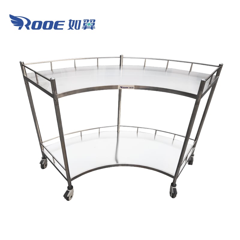 Fan-shaped Stainless Steel Medical Trolley Workbench Care Cart